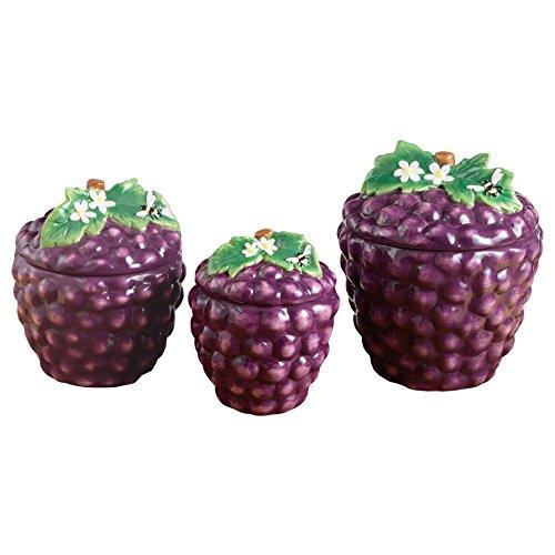 Set Of 3 Purple Ceramic Grape Canister Set with Tight Lids for Kitchen ...